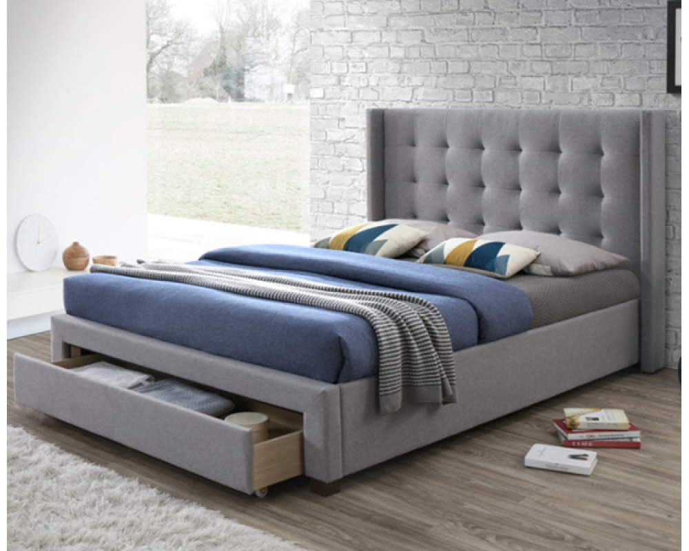 Zara Dark Grey Fabric 4 Drawer Modern Storage Bed