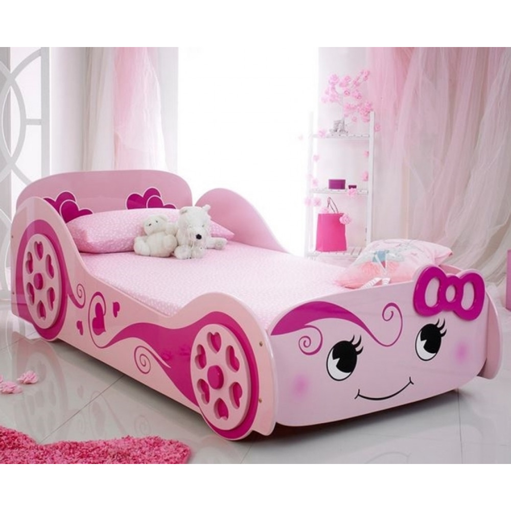 Girls Single Pink Princess Racing Car Bed Frame by Artisan