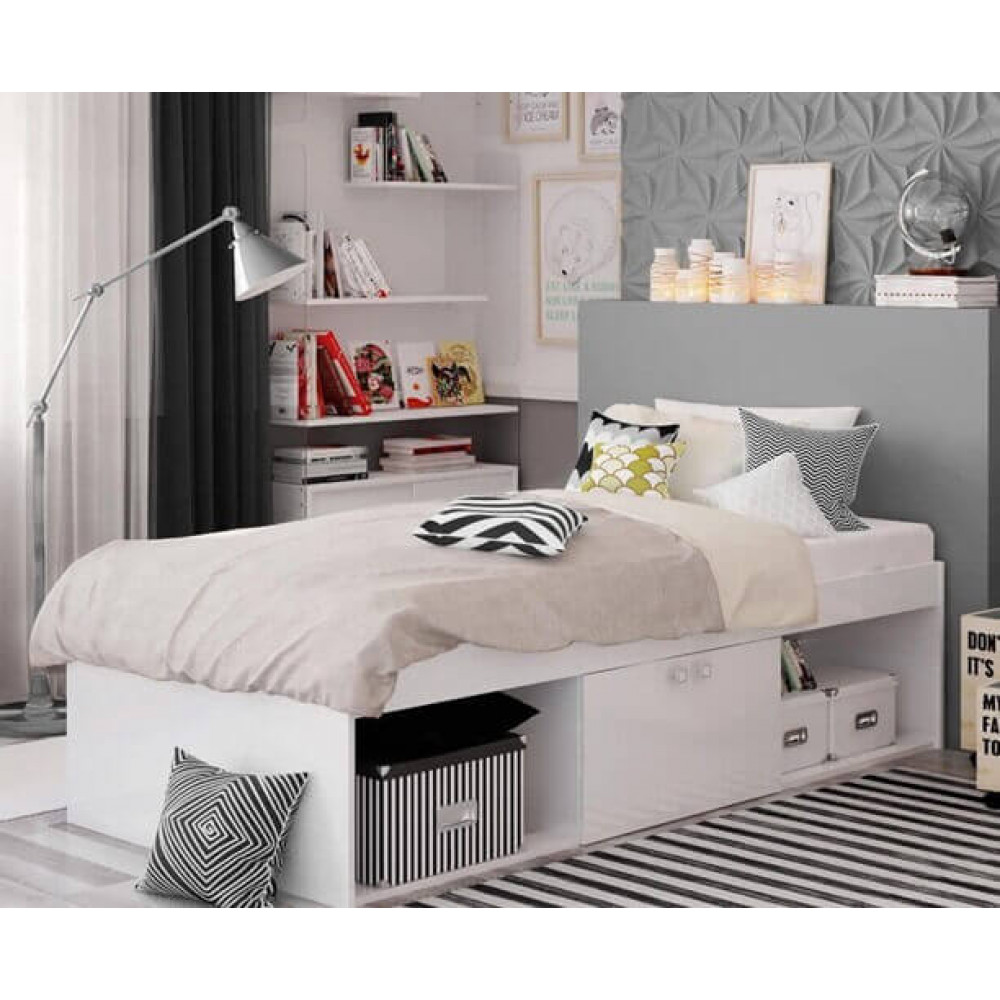 Kidsaw White Low Single Cabin Bed with Storage
