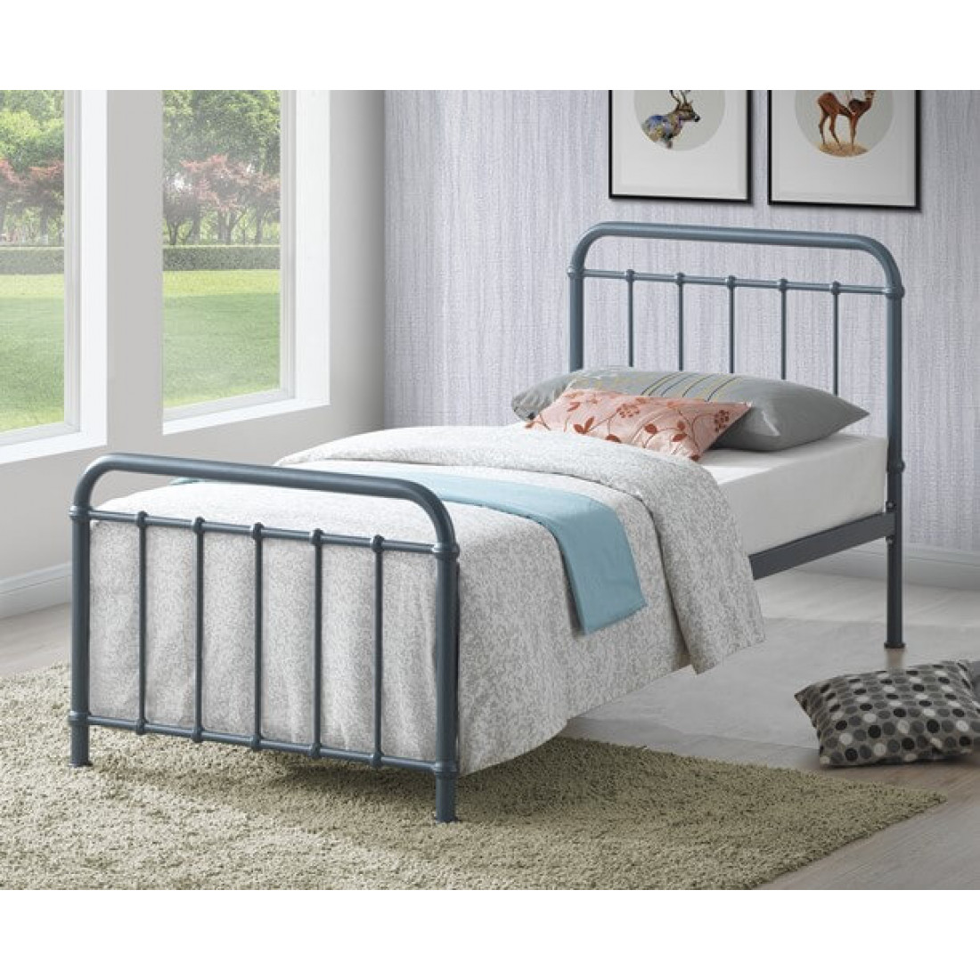 Miami Grey Classic Metal Bed Frame