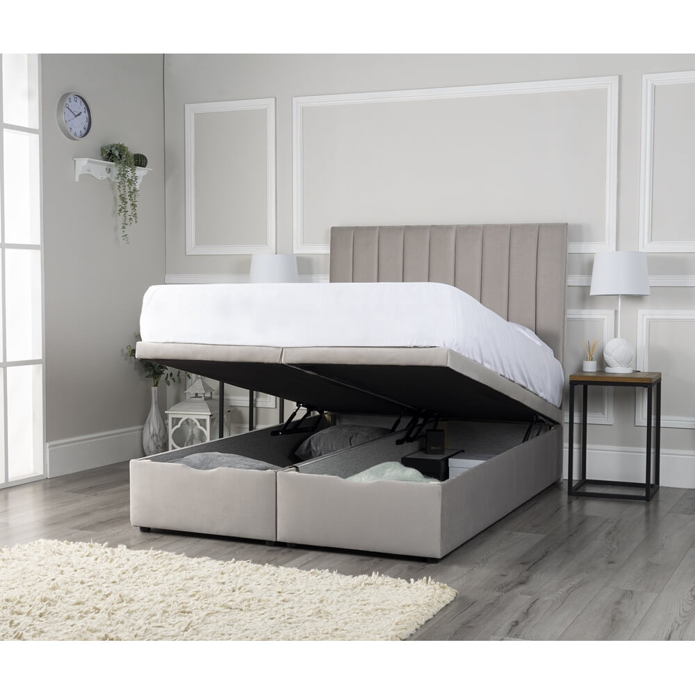 Laila Ottoman Storage Bed with Vertical Pannelled Headboard